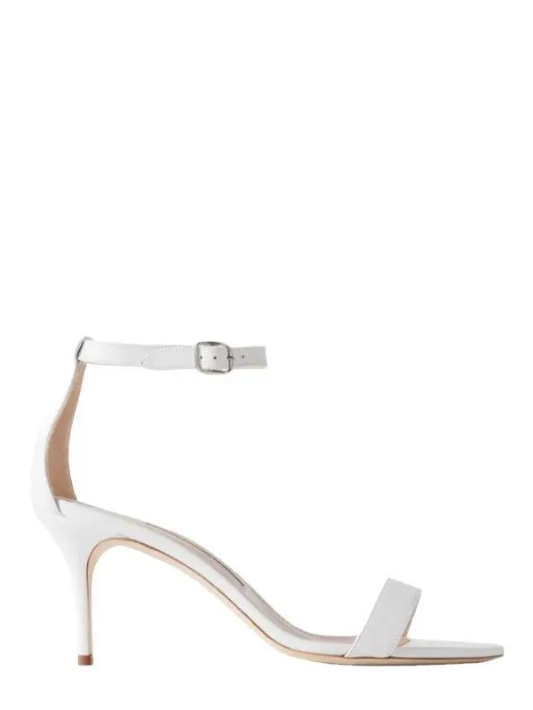 Manolo Blahnik Leather Stiletto Sandals With Single Strap And Buckle-fastening Ankle Strap - White