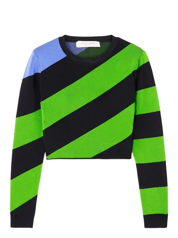 Carolina Herrera Striped Cropped Knit Sweater - Multi-color