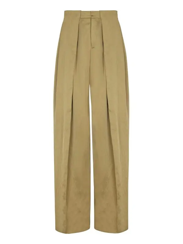 Balmain Satin-finish Wide Knife Pleat Trousers - Green