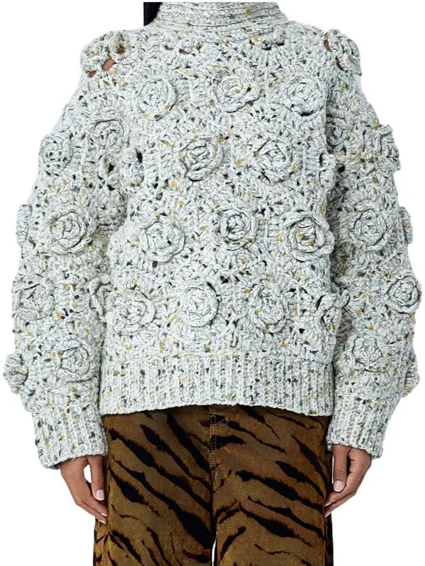 GANNI Floral Crochet High-neck Jumper - White