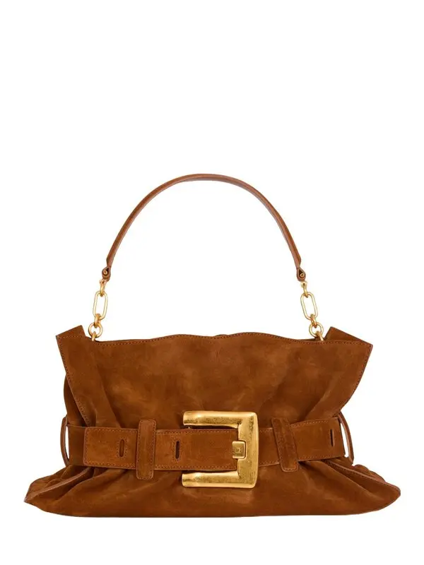 Balmain Medium Shoulder Bag With Belt Buckle Detail - Brown