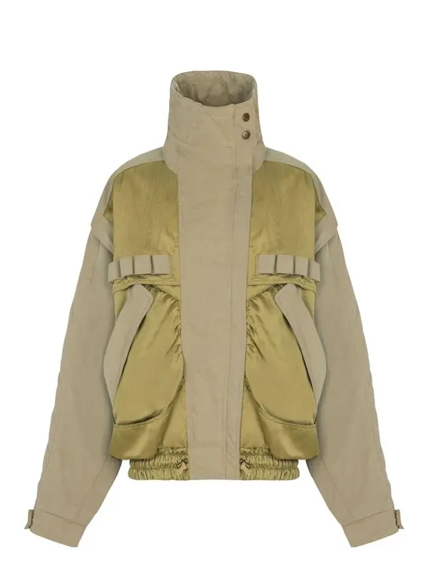 Balmain Twill Bomber Jacket With Stand Collar - Green
