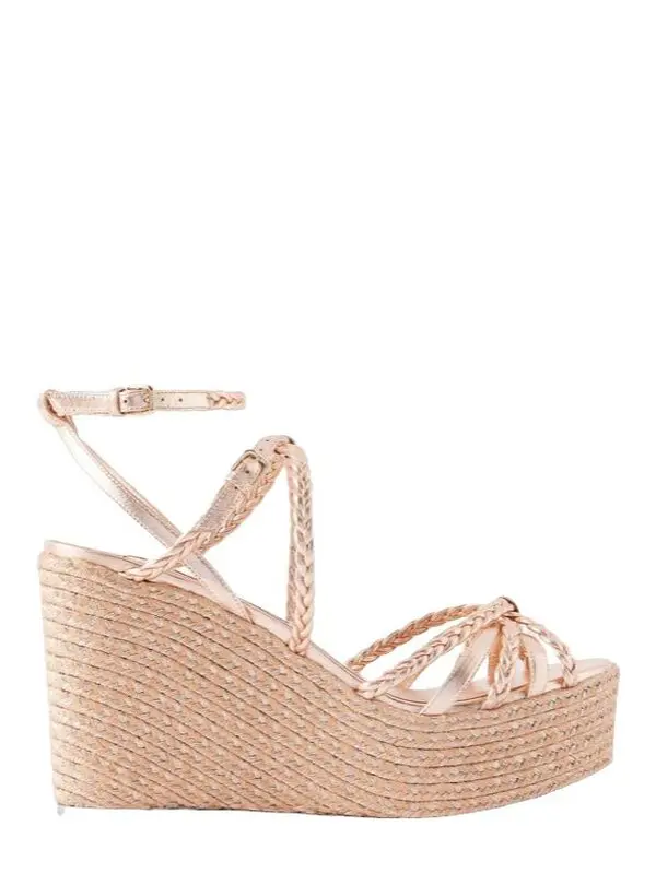 JIMMY CHOO Metallic Leather Wedge Sandals - Nude