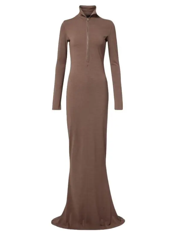 MUGLER Zip High-neck Maxi Dress - Brown