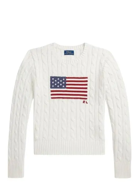 Ralph Lauren Cable Knit Flag Sweater - White