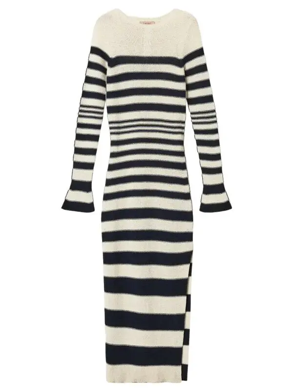 TWINSET Striped Knit Maxi Dress - Black