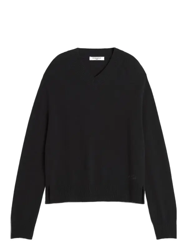 Maison Kitsuné Comfort V-neck Jumper In Merino Wool - Black