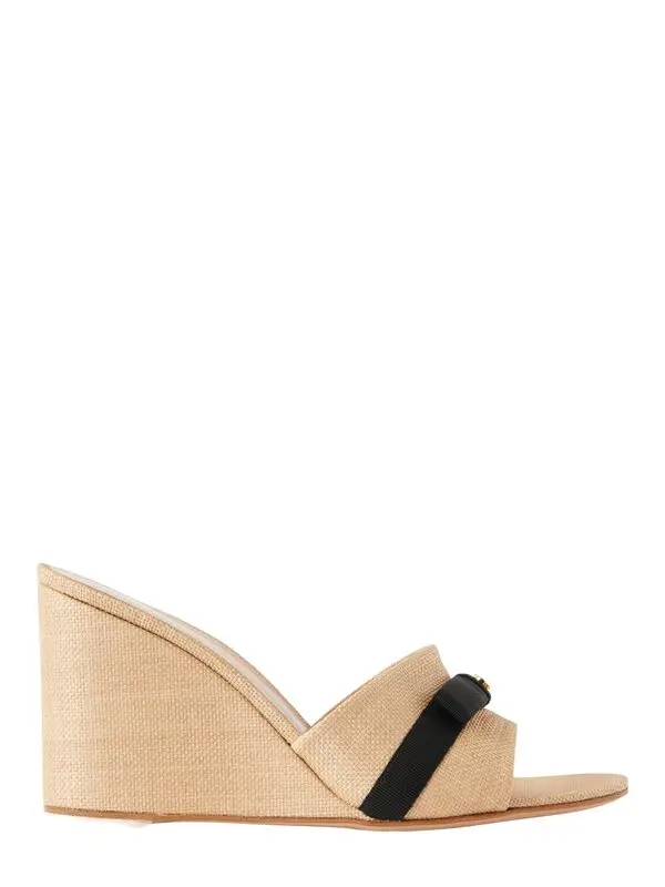 GIANVITO ROSSI Grosgrain-trimmed Raffia Wedge Mules - Nude