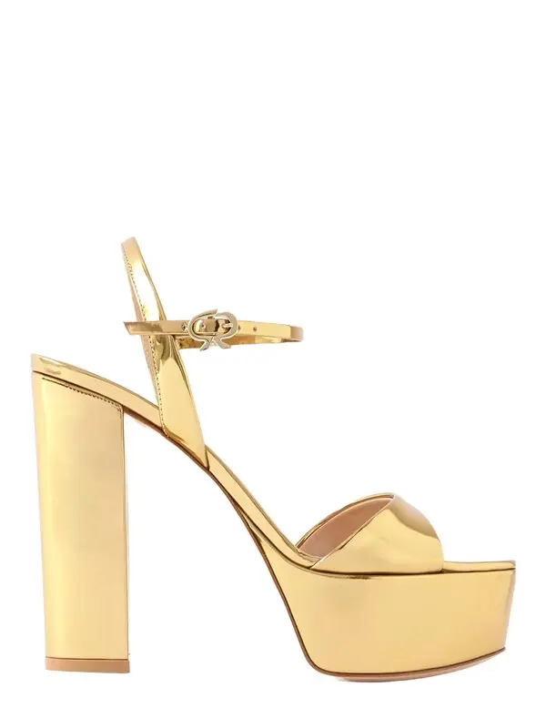 GIANVITO ROSSI Metallic Leather Platform Sandals - Nude