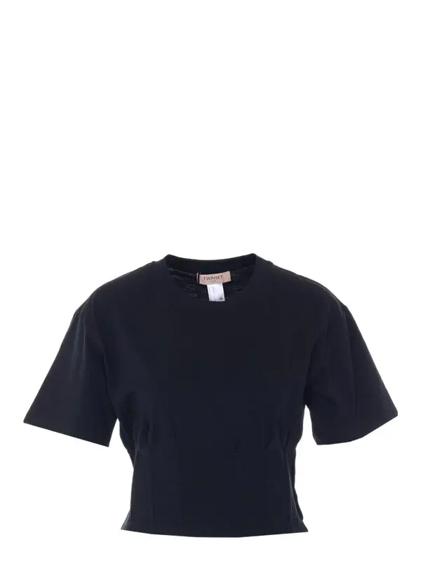 TWINSET Zip-detail Cropped T-shirt - Black