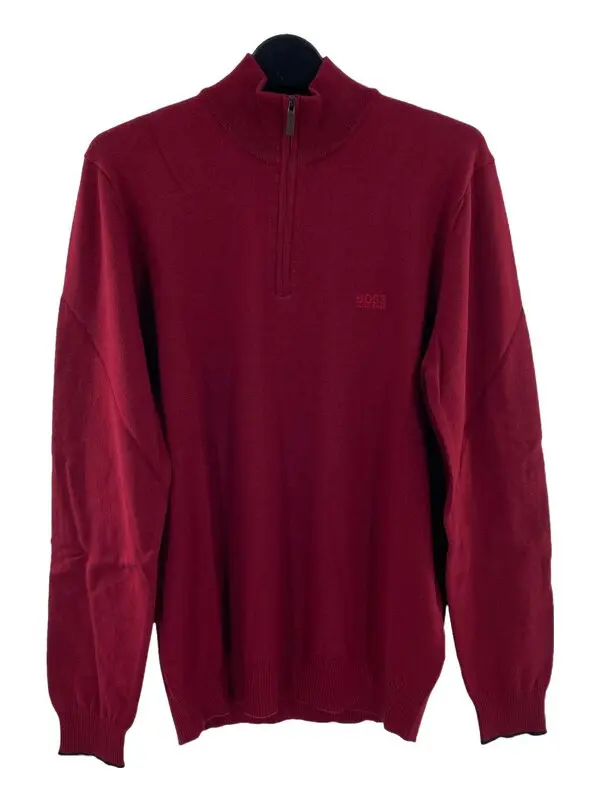 Hugo Boss Quarter Zip Logo Sweater - Red