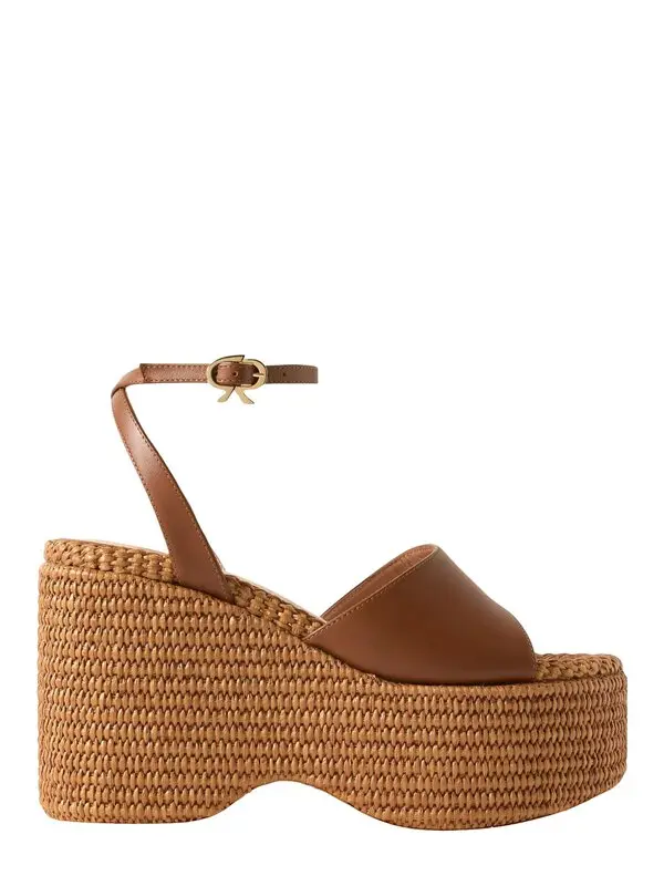 GIANVITO ROSSI Leather Platform Wedge Sandals - Brown