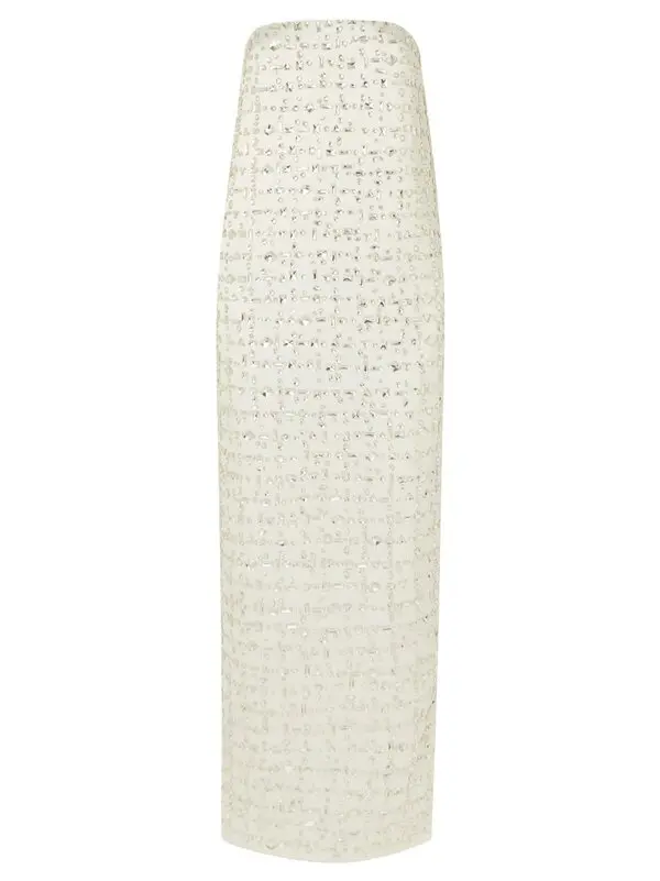 16Arlington Crystal-embroidered Strapless Satin Gown - White