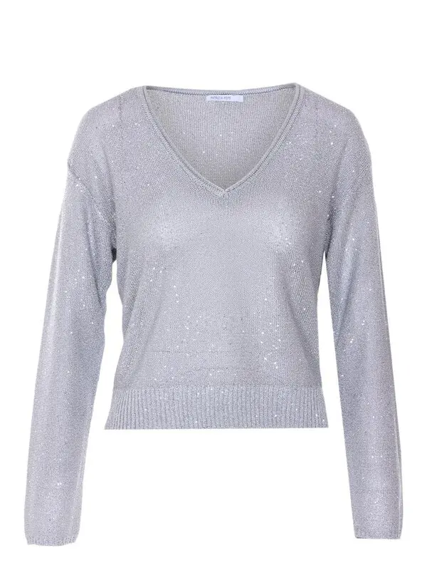 Patrizia Pepe Sequin V-neck Knitted Sweater - Gray
