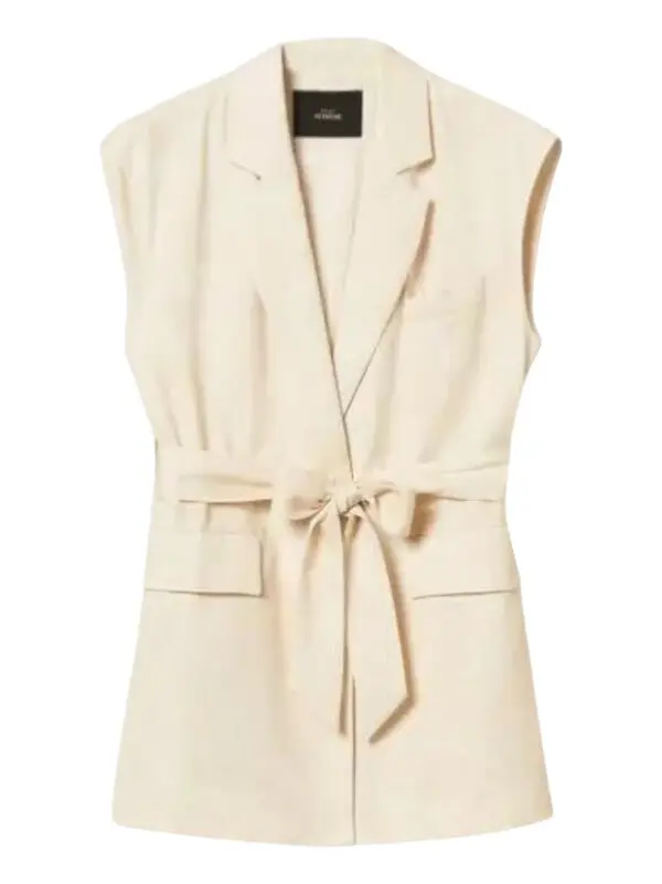 TWINSET Sleeveless Belted Waistcoat With Notch Lapel And Flap Pockets - White
