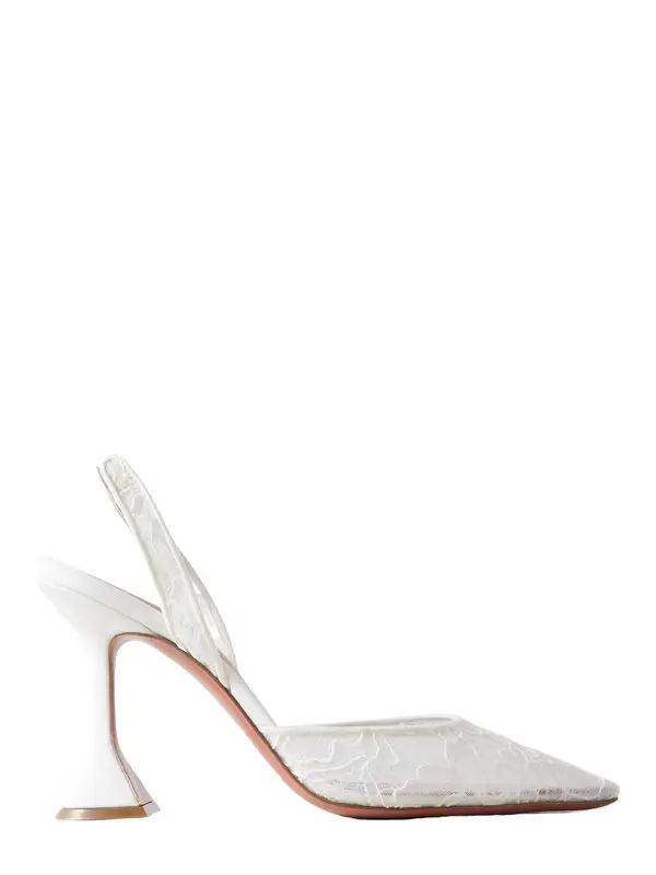 Amina Muaddi Holli Lace And Leather Slingback Pumps - White