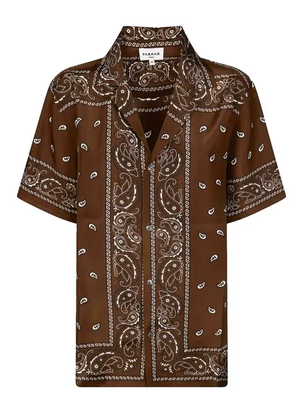 P.a.r.o.s.h Short Sleeve Printed Collared Shirt - Brown