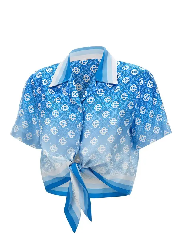 Casablanca Knotted Cropped Shirt - Blue