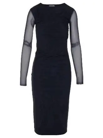 Patrizia Pepe Sheer Sleeve Ruched Midi Dress - Black
