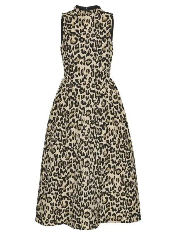 ROTATE BY BIRGER CHRISTENSEN Sleeveless High Neck Jacquard Midi Dress - Nude