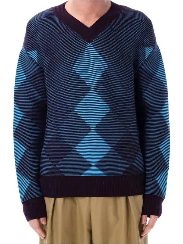 Dries Van Noten Geometric Pattern V-neck Sweater - Blue