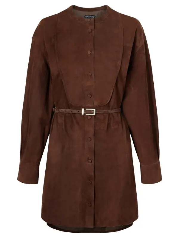 TOM FORD Suede Mini Shirt Dress - Red