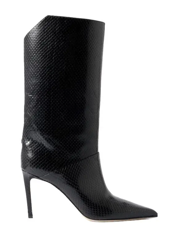 JIMMY CHOO Snake-effect Leather Boots - Black