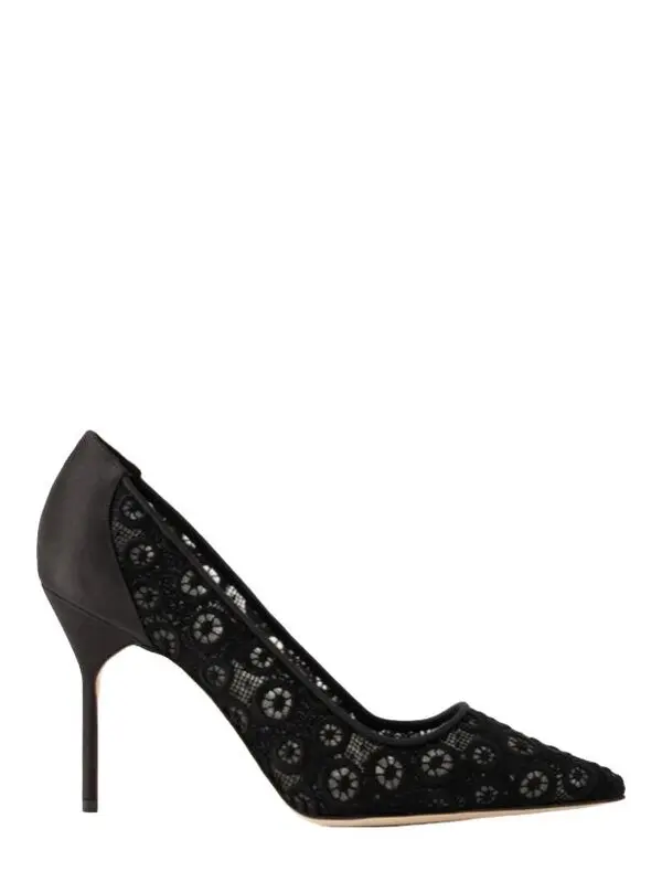 Manolo Blahnik Lace And Satin Trimmed Pumps - Black