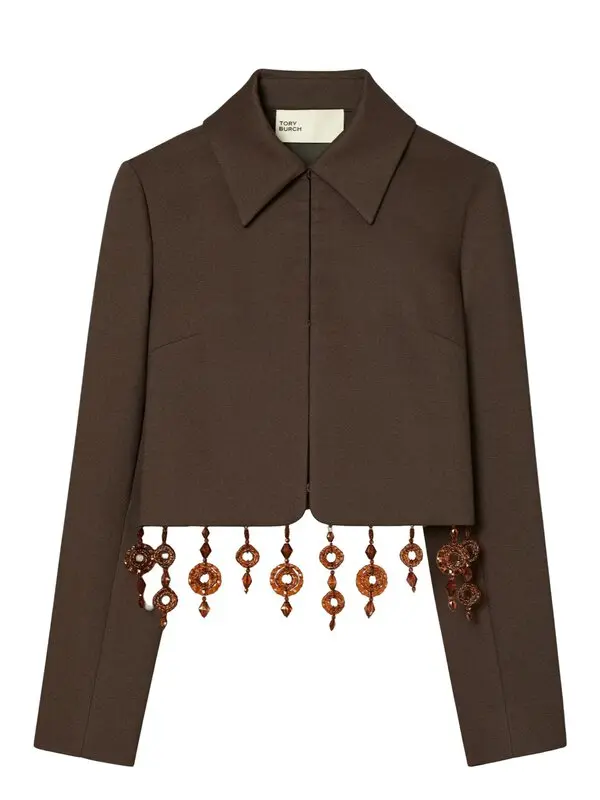 Tory Burch Embellished Crepe Jacket - Black Mocha