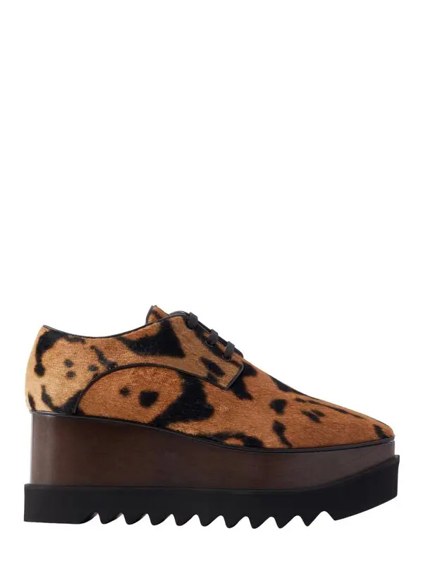 Stella McCartney Elyse Animal-print Velvet Platform Brogues - Black