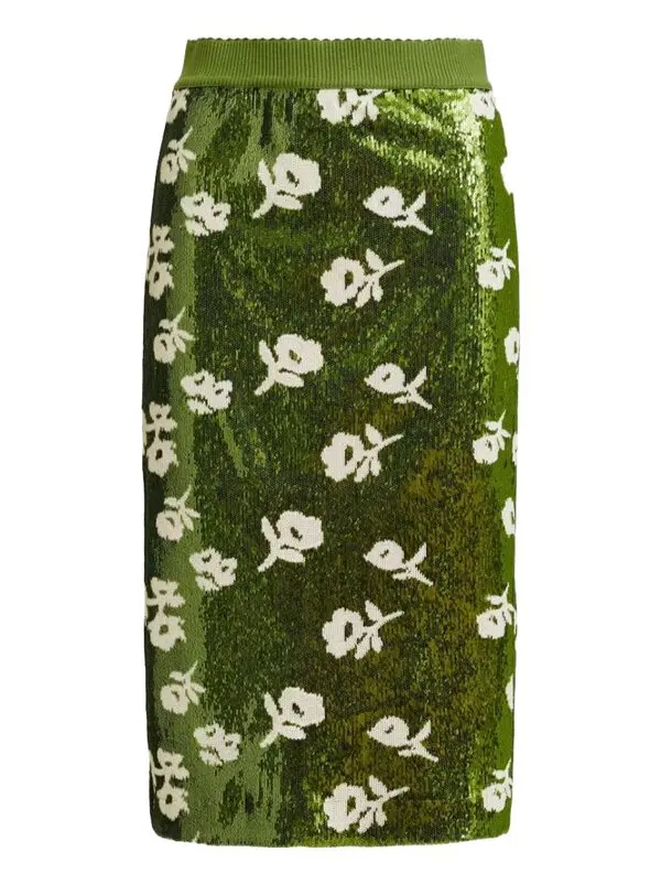 Essentiel Antwerp Jorinda Sequin-embellished Floral Midi Skirt - Green/off-white