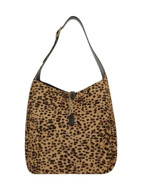 Saint Laurent Leopard Printed Logo Plaque Shoulder Bag - Green