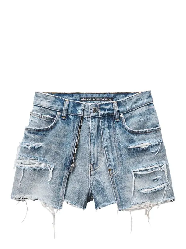Alexander Wang Distressed Double-layer Mini Shorts - Light Indigo