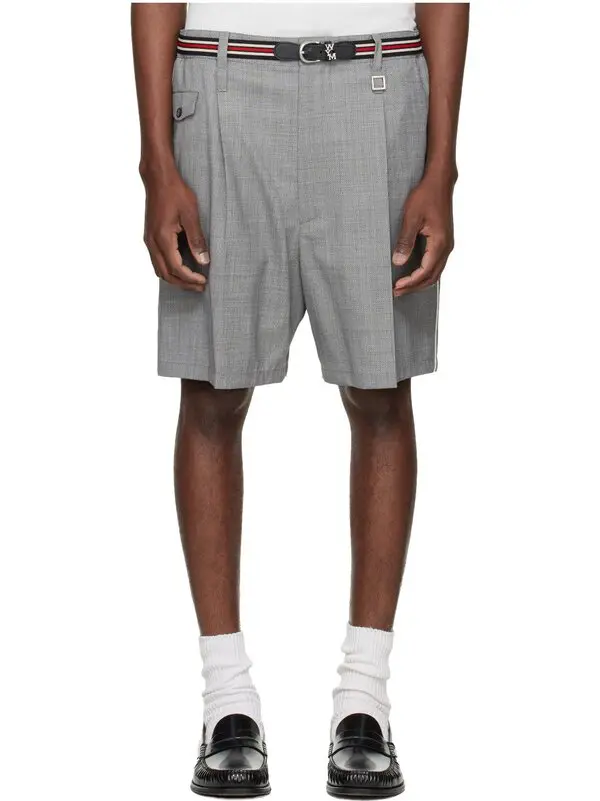 WOOYOUNGMI Pleated Belted Blend Twill Shorts - Gray