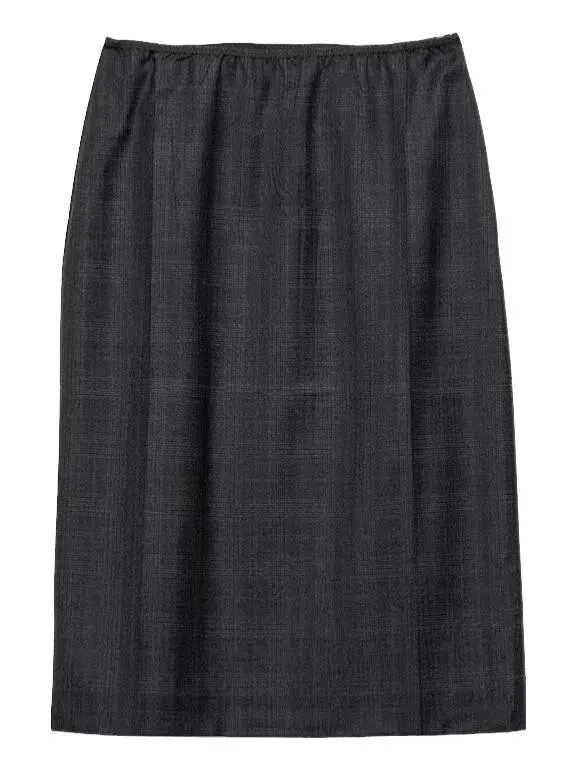 Prada Checked Wool Midi Skirt - Coal Gray