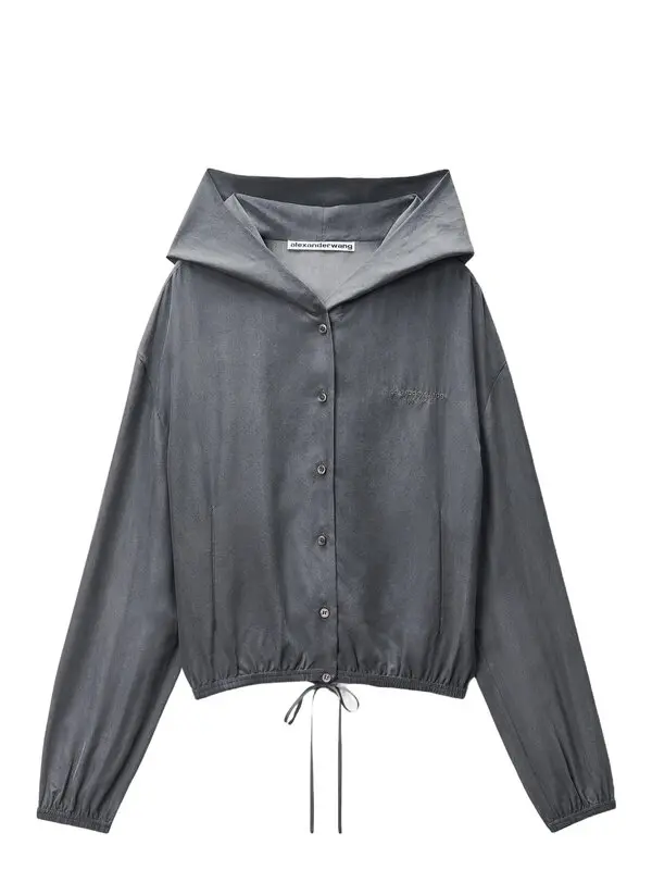 Alexander Wang Oversized Buttoned Jacket With Drawstring Hood - Thunder Ash
