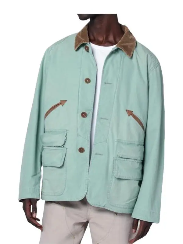 Polo Ralph Lauren Long Sleeve Jacket With Corduroy Collar And Leather Details - Green