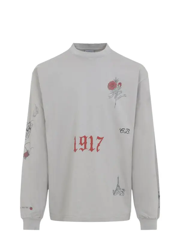 Balenciaga Rose Printed Crewneck Sweatshirt - Gray