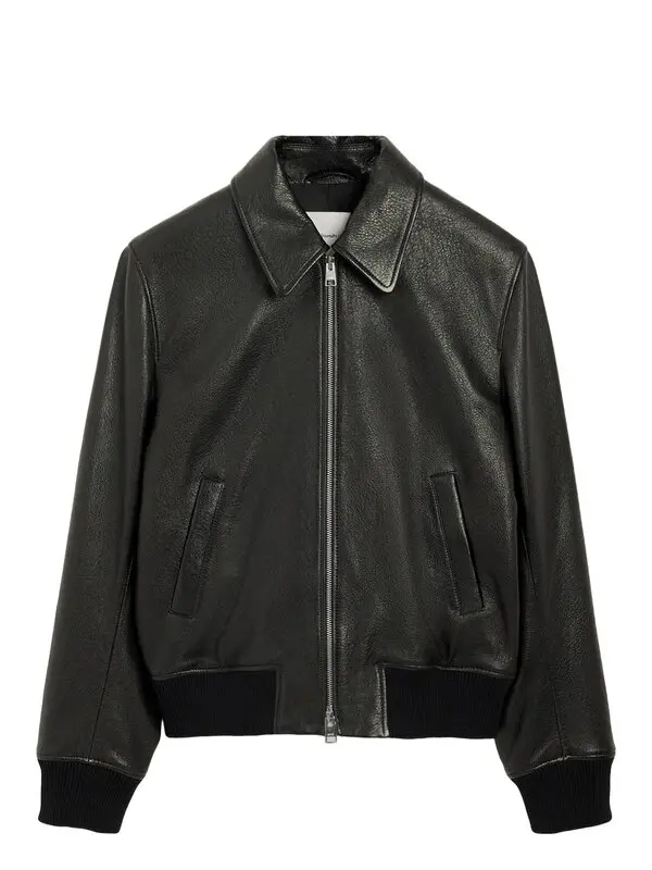 Ami Zipped Leather Bomber Jacket - Black