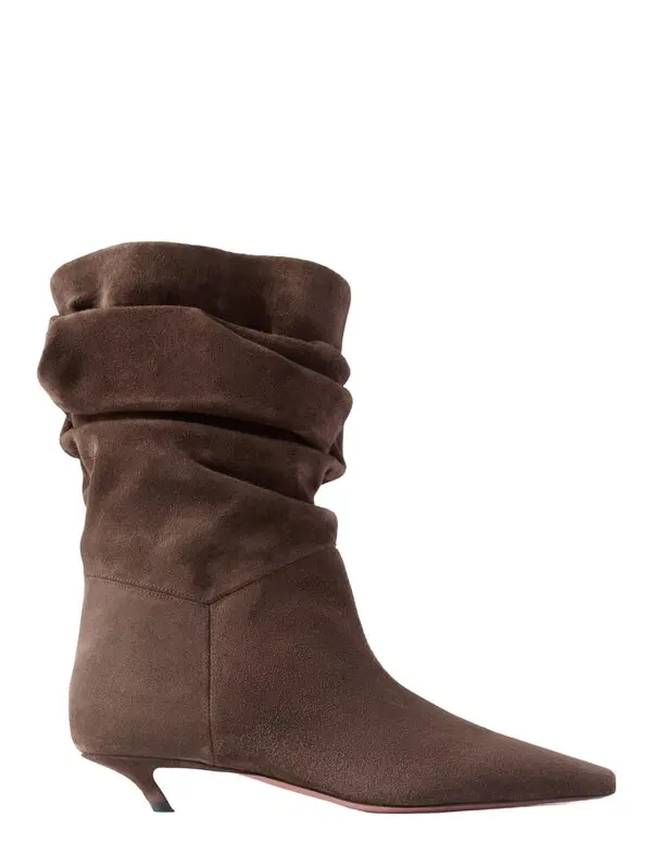 Amina Muaddi Ruched Suede Ankle Boots - Brown