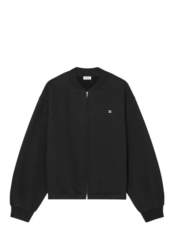 Celine Cotton Fleece Teddy Jacket With Logo - Black