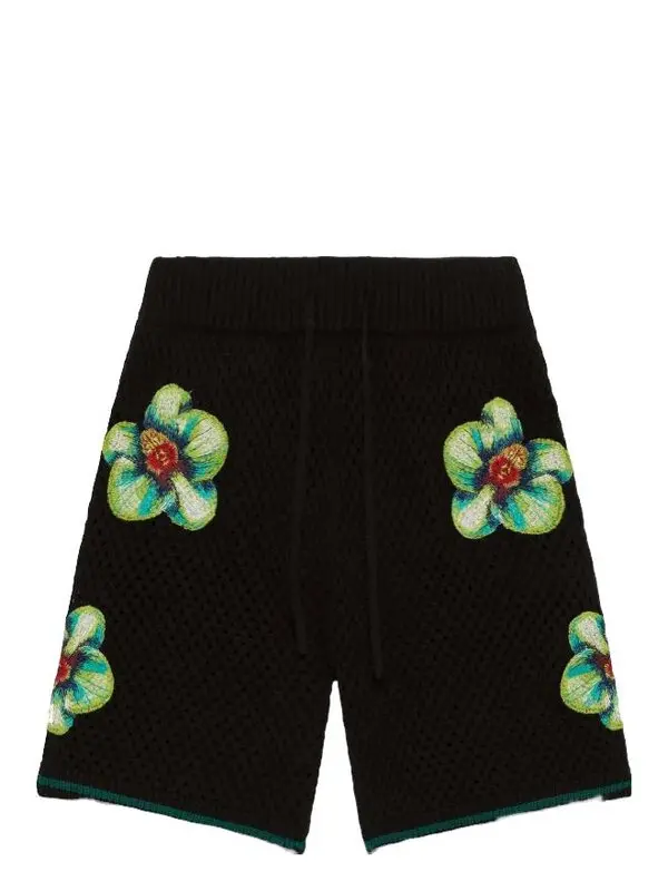 Casablanca Embroidered Knit Shorts - Black