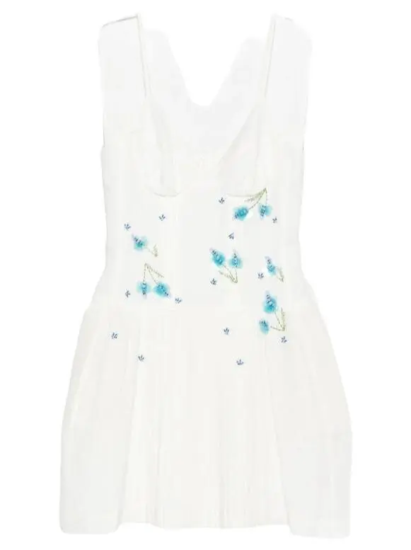 SHUSHU/TONG Floral Embellished Pleated Mini Dress - White