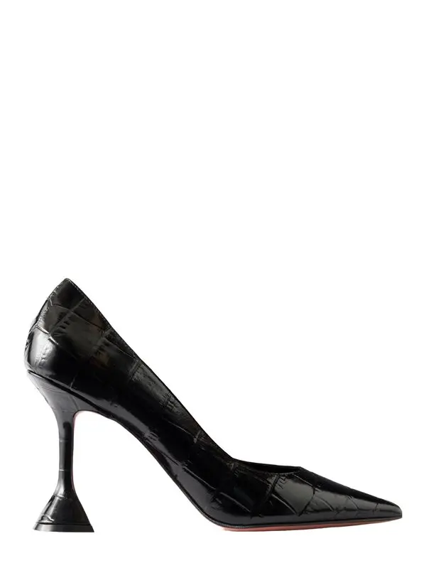 Amina Muaddi Ami" Croc-effect Leather Pumps - Black