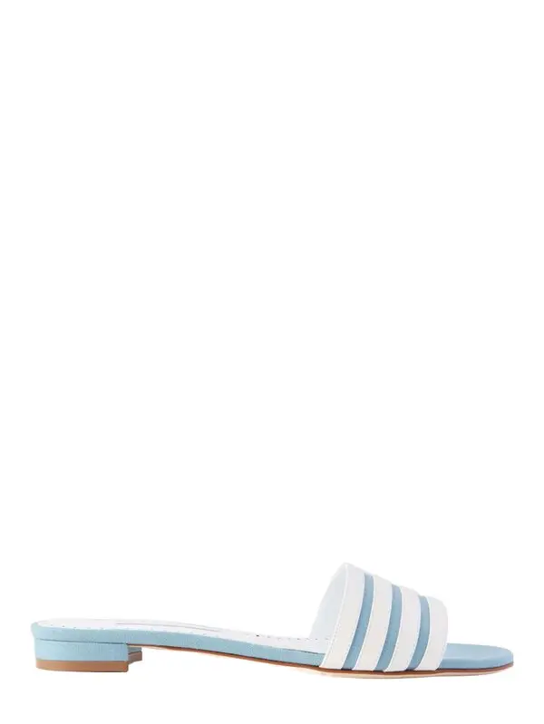 Manolo Blahnik Leather And Canvas Sandals - White