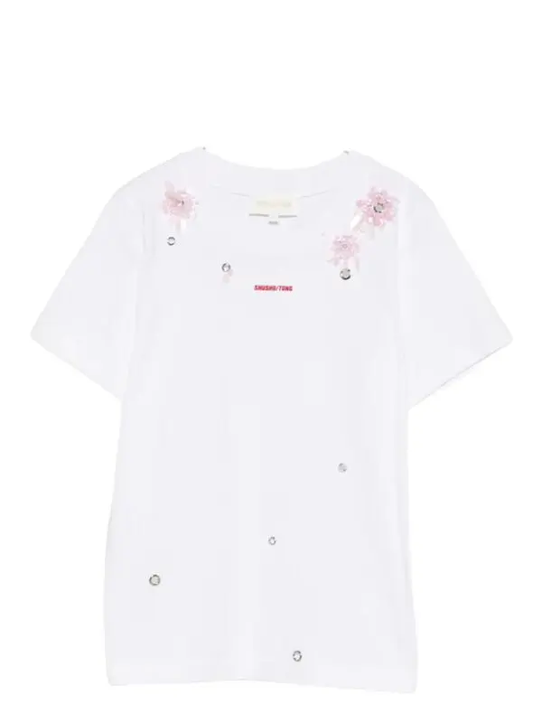 SHUSHU/TONG Grommet Floral T-shirt - White