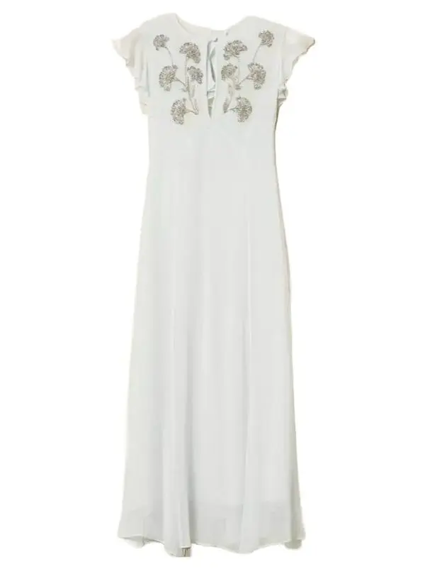 TWINSET Beaded Ruffled Maxi Dress - White