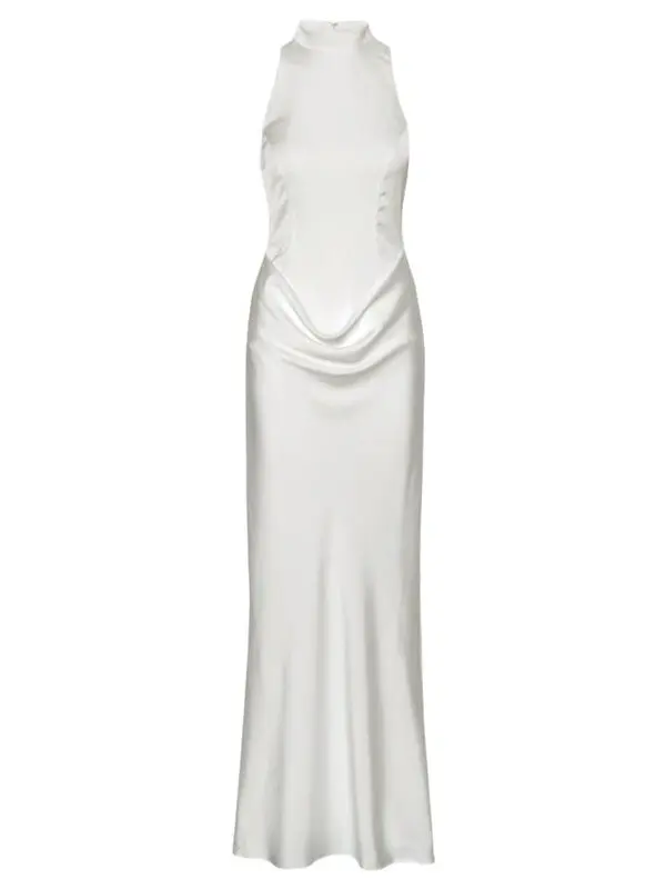 ROTATE BY BIRGER CHRISTENSEN High-neck Sleeveless Maxi Dress With Train - The Color Of The Egret