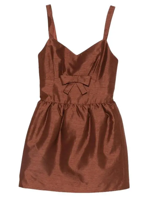 SHUSHU/TONG V-neck Bow Detail Mini Dress - Brown