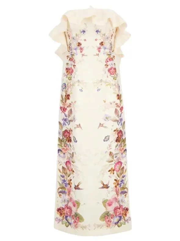Zimmermann Ruffled Floral Midi Dress - Vanilla Flower